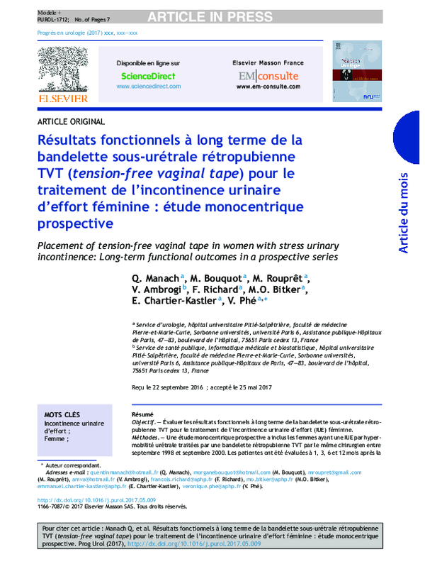 (PDF) Résultats fonctionnels à long terme de la bandelette sous ...