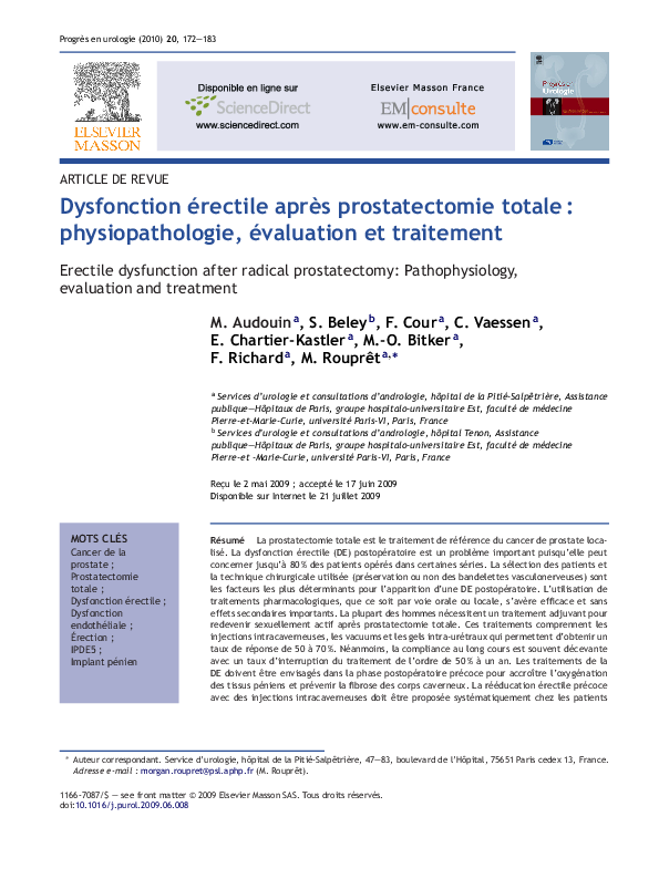 (PDF) Dysfonction érectile après prostatectomie totale ...