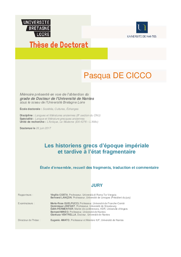(PDF) Les historiens grecs d’époque impériale et tardive à l’état ...