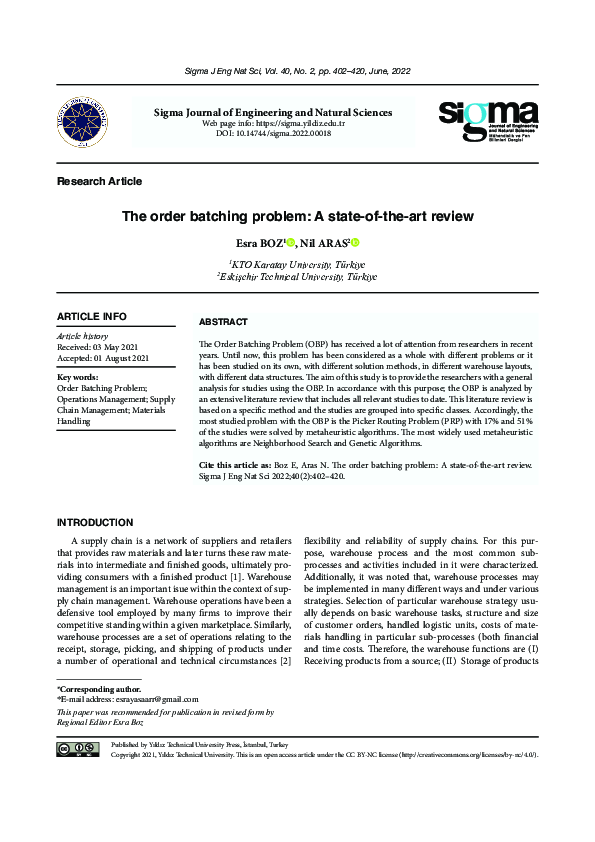 (PDF) The order batching problem: A state-of-the-art review