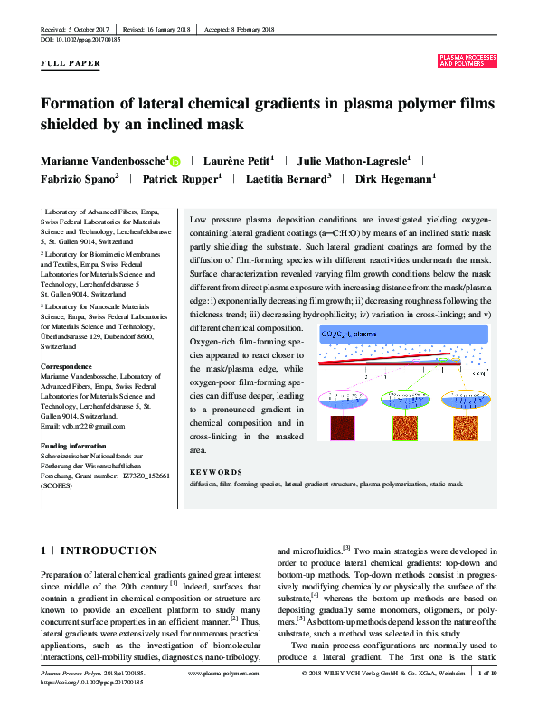 (PDF) Formation of lateral chemical gradients in plasma polymer films ...