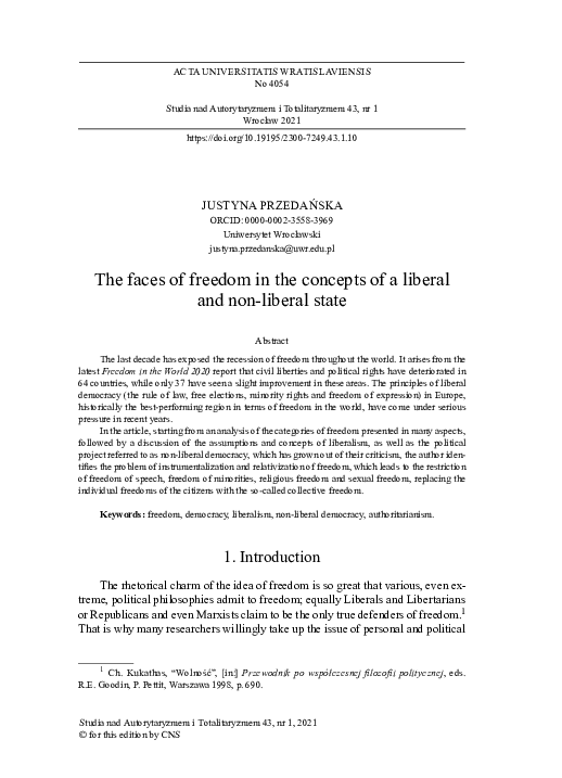 (PDF) The faces of freedom in the concepts of a liberal and non-liberal ...