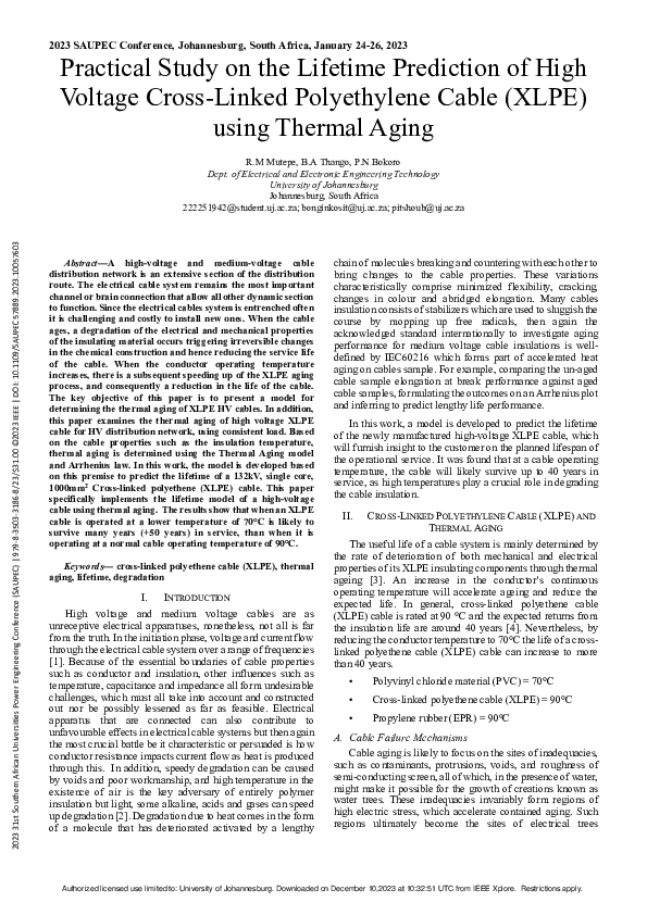 (PDF) Practical Study on the Lifetime Prediction of High Voltage Cross-Linked Polyethylene Cable ...