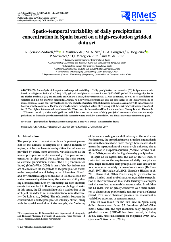 Pdf Spatiotemporal Variability Of Daily Precipitation Concentration And Its Relationship To