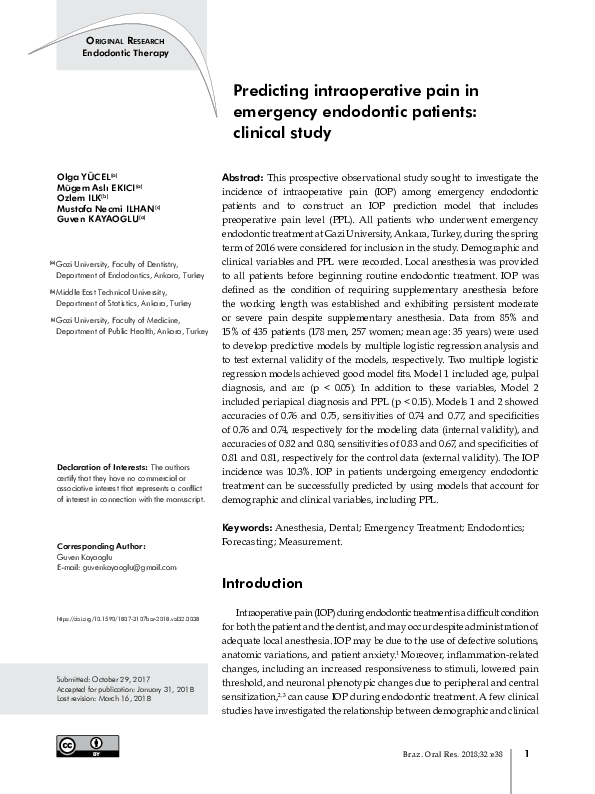 (PDF) Predicting intraoperative pain in emergency endodontic patients ...