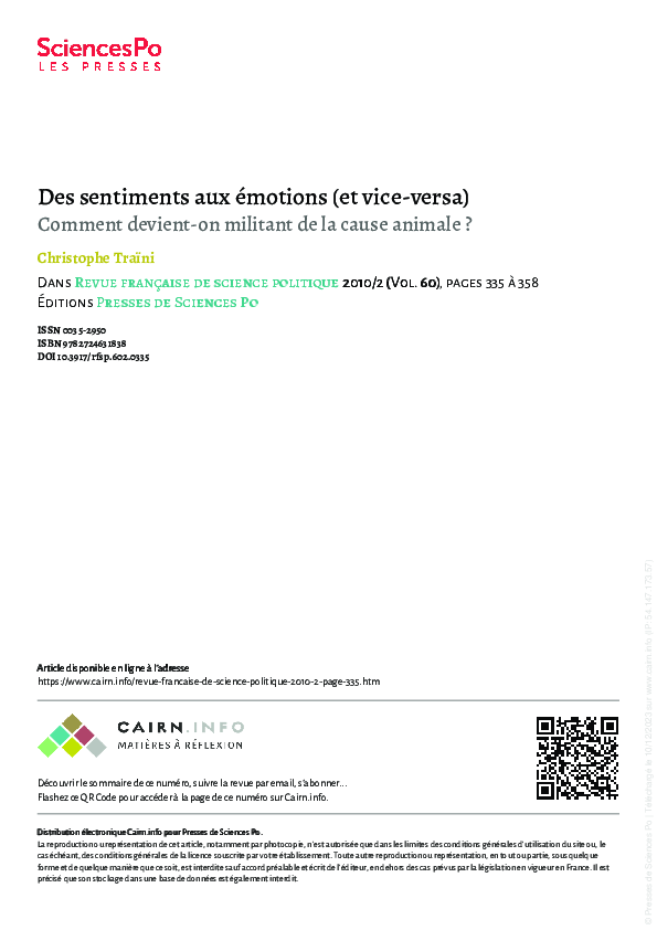 (PDF) Des sentiments aux émotions (et vice-versa)