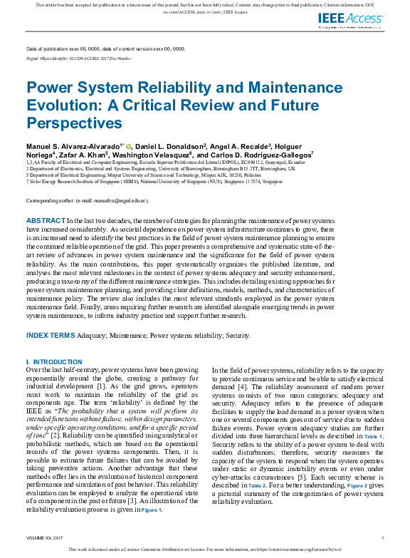 (PDF) Power System Reliability and Maintenance Evolution: A Critical ...