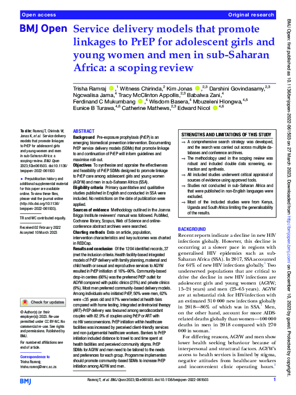 (PDF) Service delivery models that promote linkages to PrEP for ...