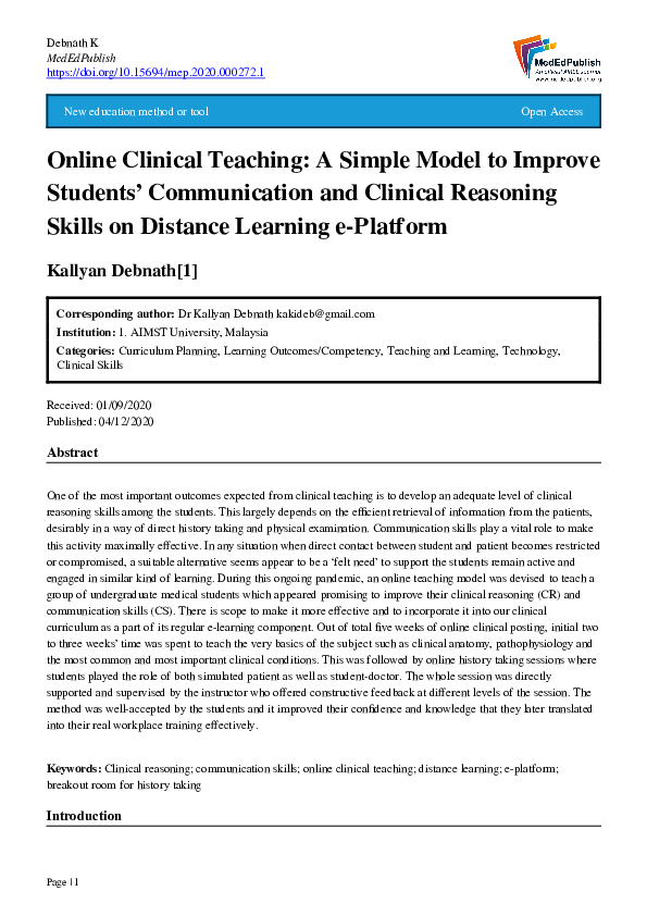 (PDF) Online Clinical Teaching: A Simple Model to Improve Students ...