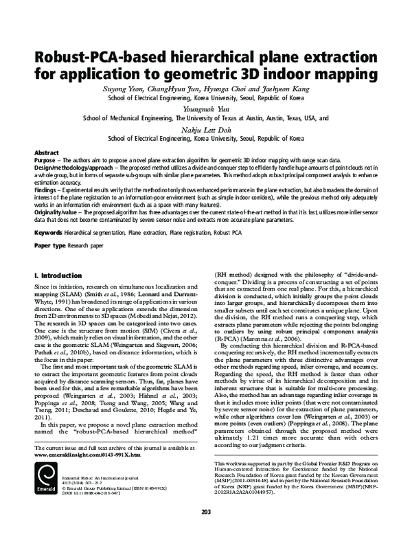 (PDF) Robust-PCA-based hierarchical plane extraction for application to geometric 3D indoor mapping