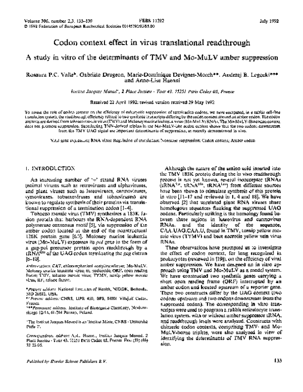 (PDF) Codon context effect in virus translational readthrough A study ...