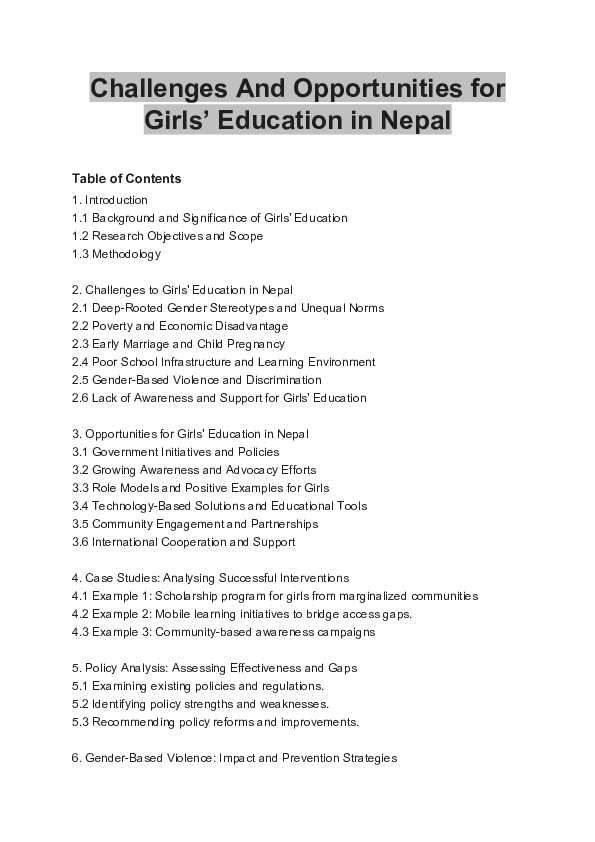(DOC) Challenges And Opportunities for Girls' Education in Nepal