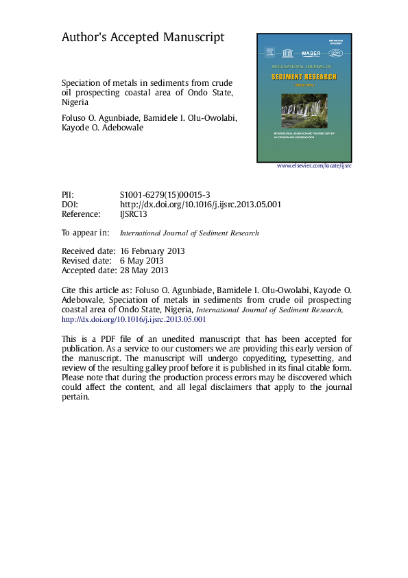 (PDF) Speciation of metals in sediments from crude oil prospecting ...