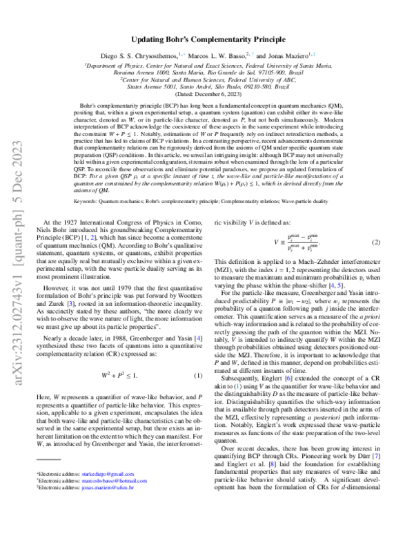 (PDF) Updating Bohr's Complementarity Principle