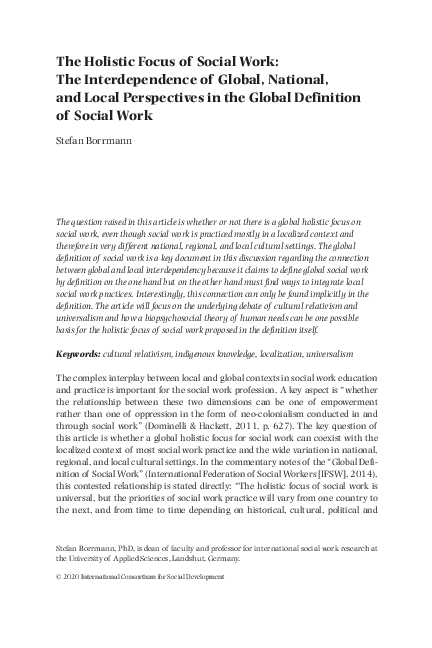 (PDF) The Holistic Focus of Social Work. The Interdependence of Global ...