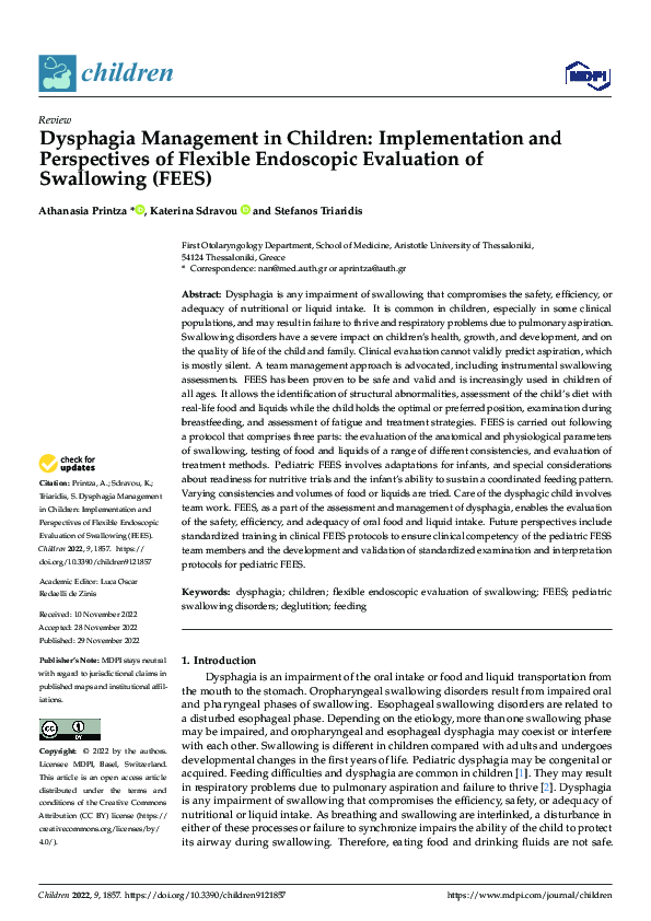 (PDF) Dysphagia Management in Children: Implementation and Perspectives ...