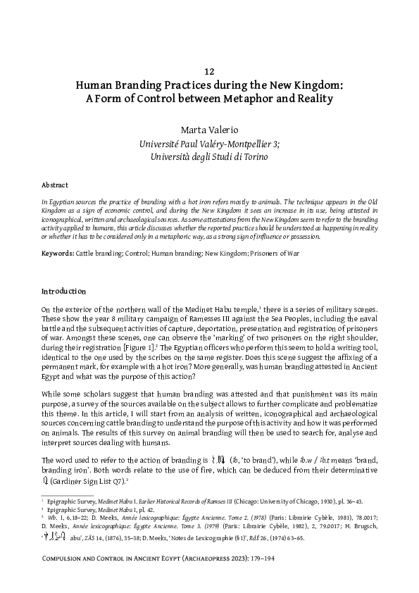 (PDF) Human Branding Practices during the New Kingdom: A Form of ...