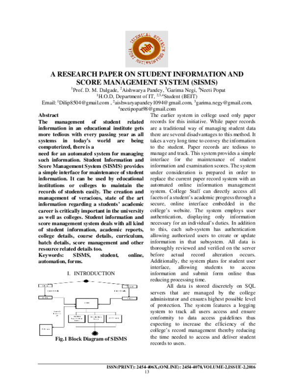 (PDF) A Research Paper on Student Information and Score Management ...