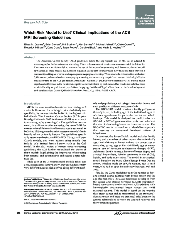 (PDF) Which Risk Model to Use? Clinical Implications of the ACS MRI ...