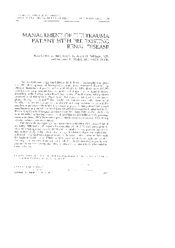 (PDF) Management of the Trauma Patient With Pre-Existing Renal Disease