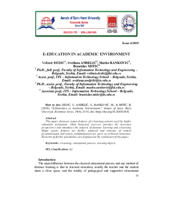 (PDF) E-Education in Academic Environment