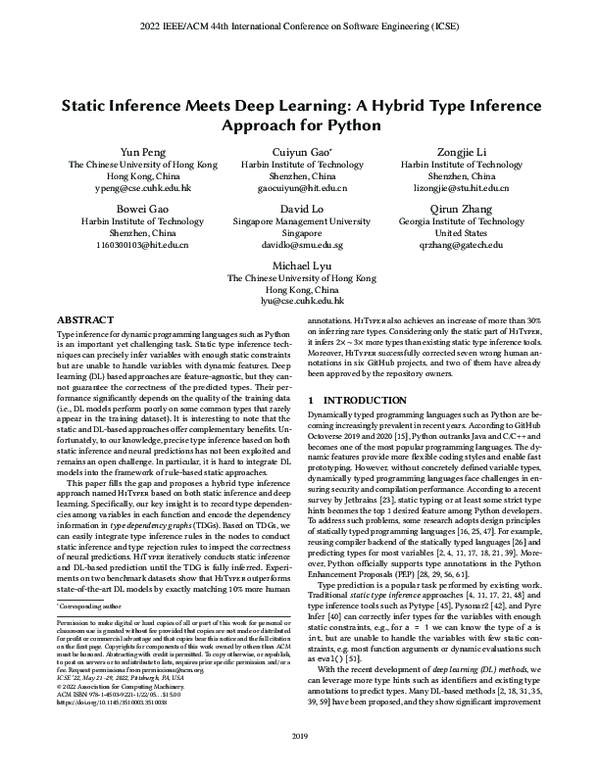 Pdf Static Inference Meets Deep Learning