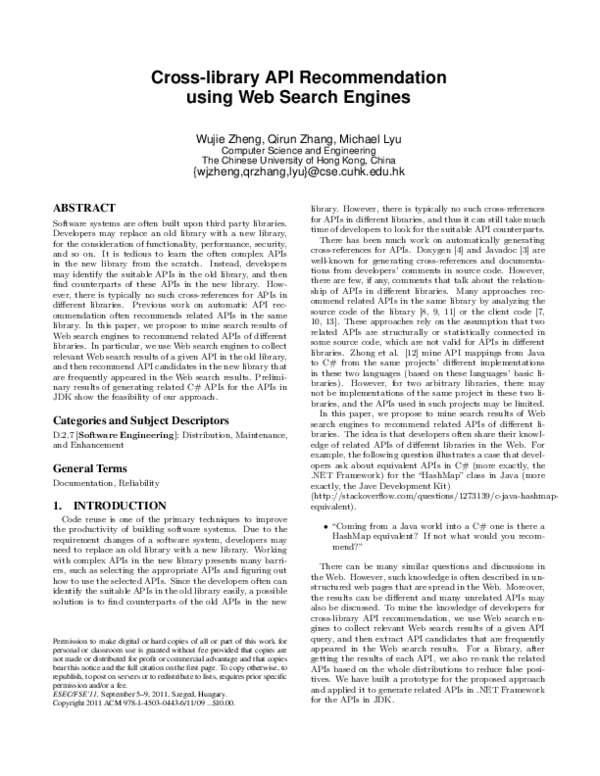 (PDF) Cross-library API recommendation using web search engines