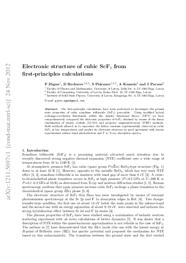 (PDF) Electronic structure of cubic ScF$_3$ from first-principles calculations | Juris Purans ...