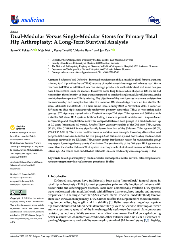 (PDF) Dual-Modular Versus Single-Modular Stems for Primary Total Hip ...