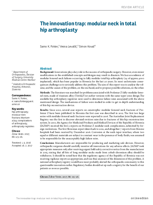 (PDF) The innovation trap: modular neck in total hip arthroplasty