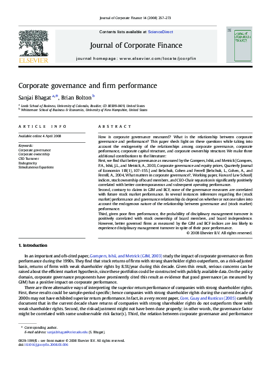 (PDF) Corporate governance and firm performance