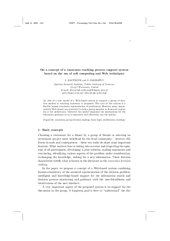 (PDF) On a concept of a consensus reaching process support system based on the use of soft ...