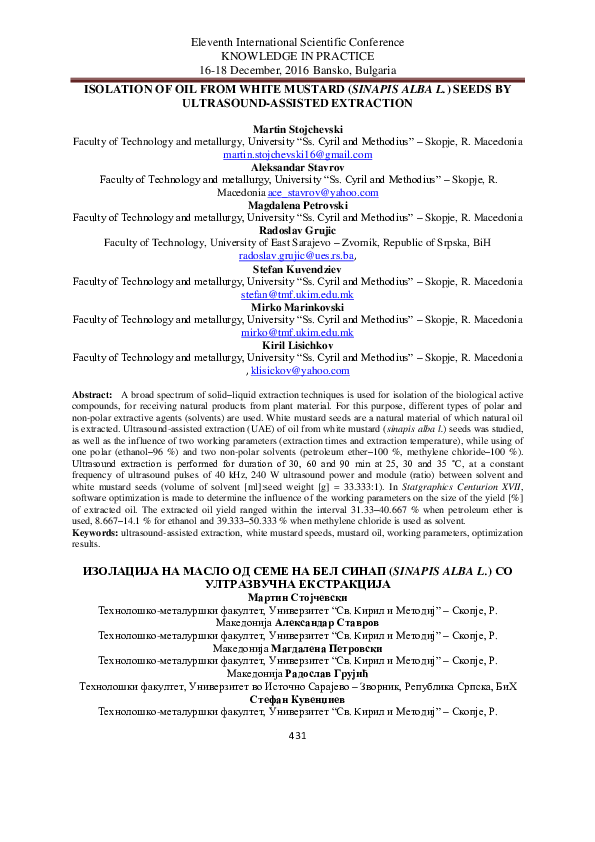 (PDF) Isolation of Oil from White Mustard (Sinapis Alba L.) Seeds by ...