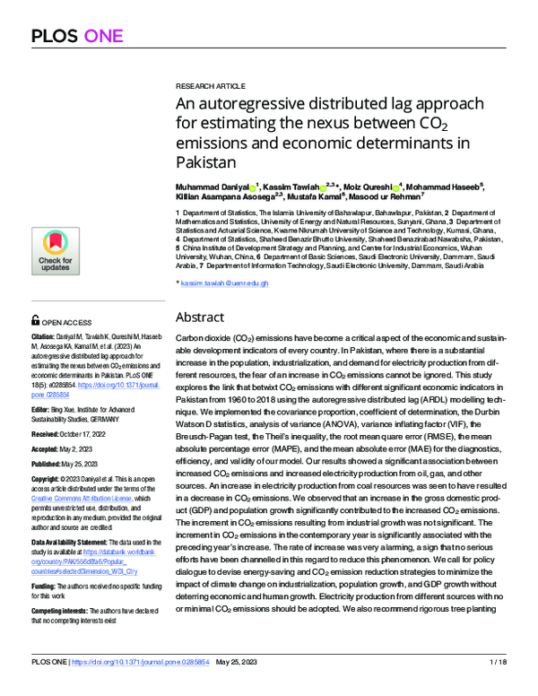 Pdf An Autoregressive Distributed Lag Approach For Estimating The Nexus Between Co2 Emissions