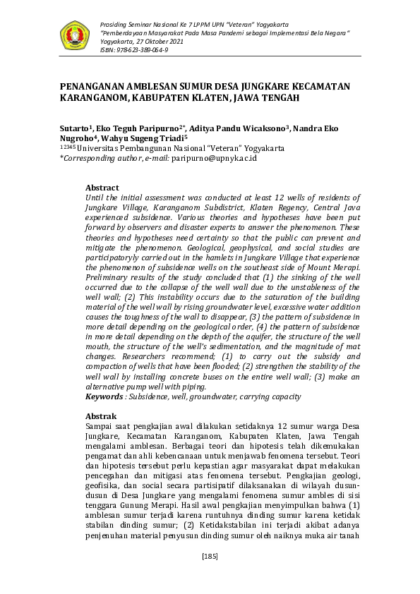 (PDF) Penanganan Amblesan Sumur Desa Jungkare Kecamatan Karanganom ...