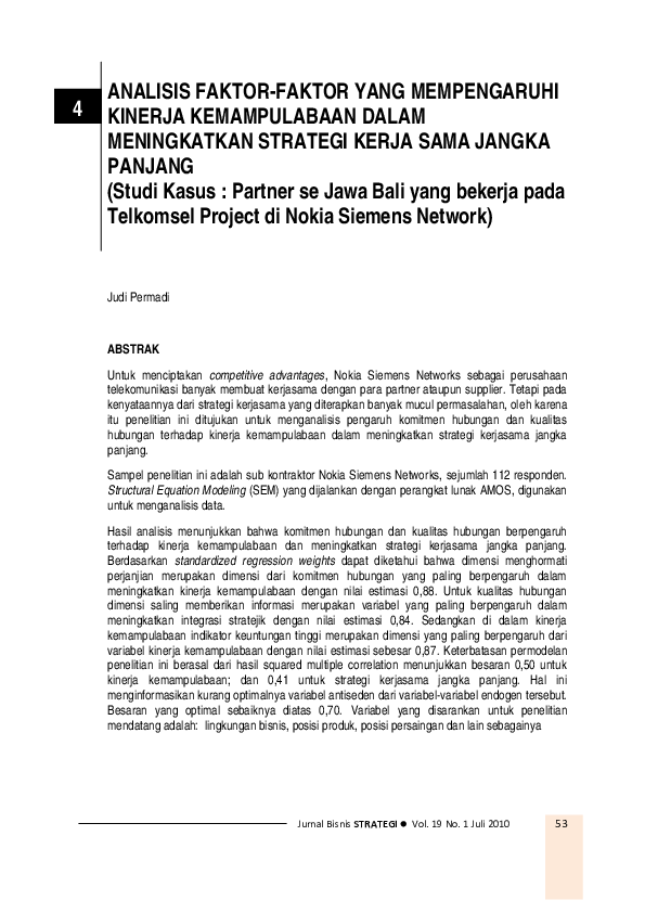 (PDF) ANALISIS FAKTOR-FAKTOR YANG MEMPENGARUHI KINERJA KEMAMPULABAAN DALAM MENINGKATKAN STRATEGI ...