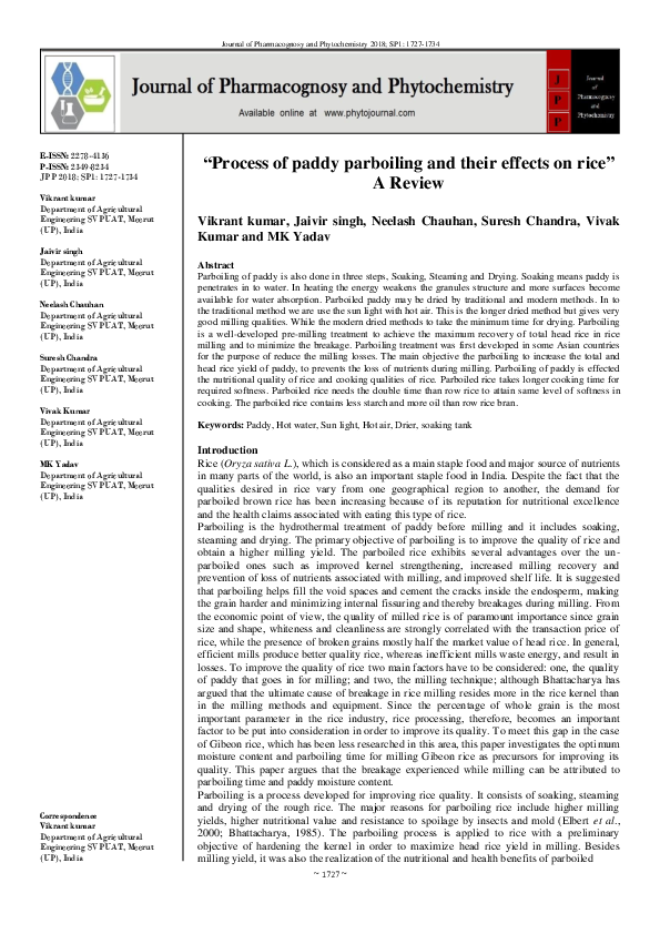 (PDF) “Process of paddy parboiling and their effects on rice” A Review