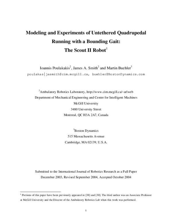 (PDF) Modeling and Experiments of Untethered Quadrupedal Running with a Bounding Gait: The Scout ...
