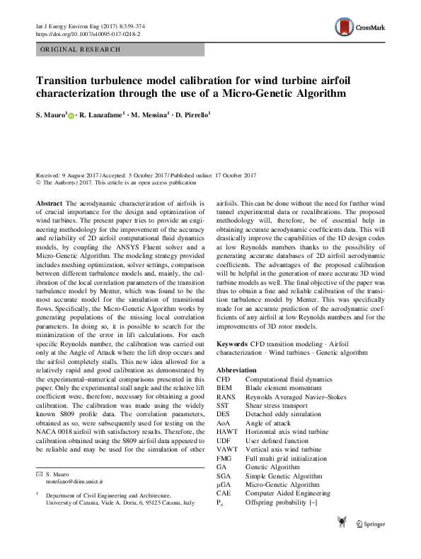 (PDF) Transition turbulence model calibration for wind turbine airfoil characterization through ...