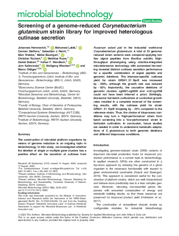 (PDF) Screening of a genome‐reduced Corynebacterium glutamicum strain ...