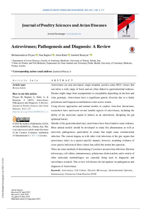(PDF) Astroviruses; Pathogenesis and Diagnosis: A Review