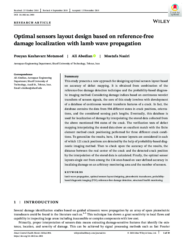 (PDF) Optimal sensors layout design based on reference‐free damage ...