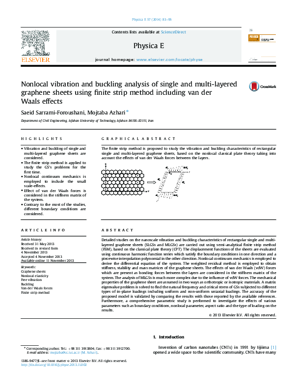 (PDF) Nonlocal vibration and buckling analysis of single and multi-layered graphene sheets using ...