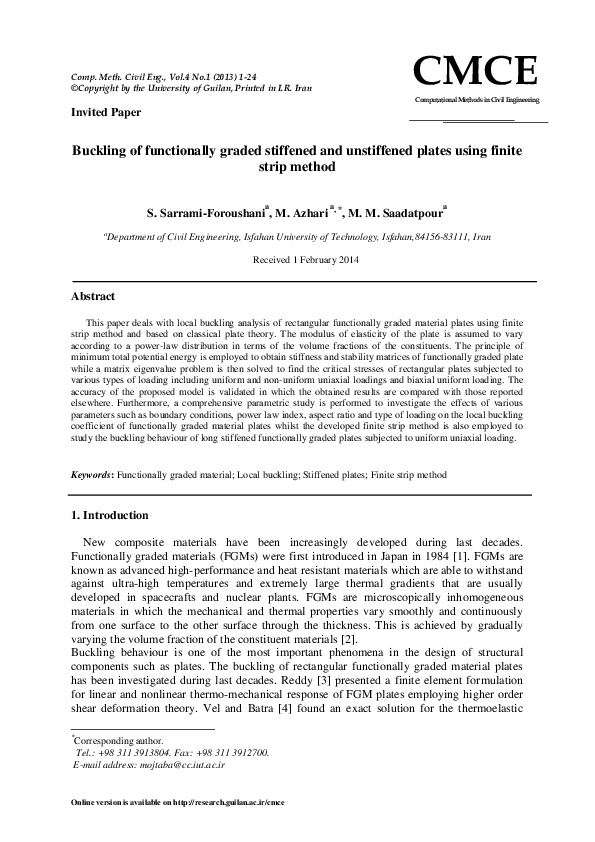 Pdf Buckling Of Functionally Graded Stiffened And Unstiffened Plates Using Finite Strip Method
