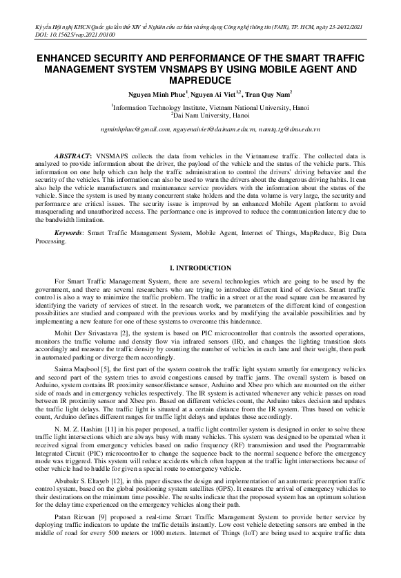 (PDF) Enhanced Security and Performance of the Smart Traffic Management System Vnsmaps by Using ...