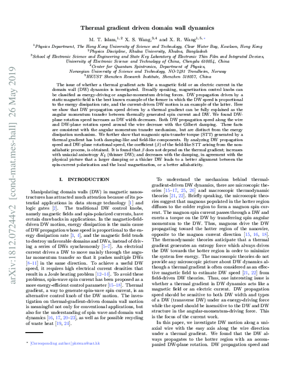 (PDF) Thermal gradient driven domain wall dynamics
