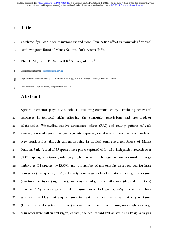 (PDF) Temporal interactions and moon illumination effect on mammals in ...