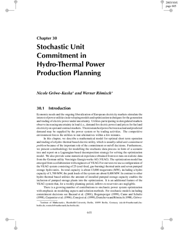 (PDF) Stochastic unit commitment in hydro-thermal power production planning