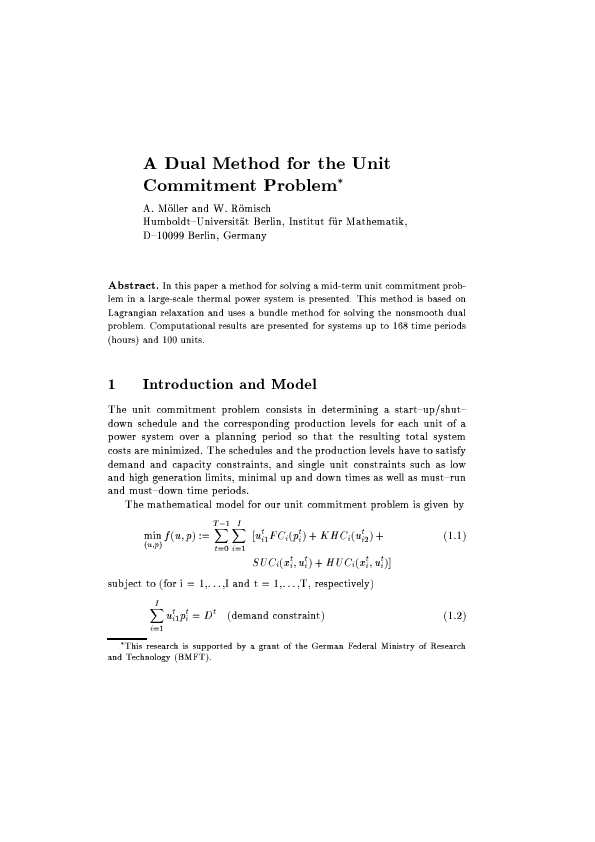 Pdf A Dual Method For The Unit Commitment Problem