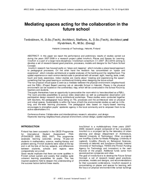 (PDF) Mediating spaces acting for the collaboration in the future school
